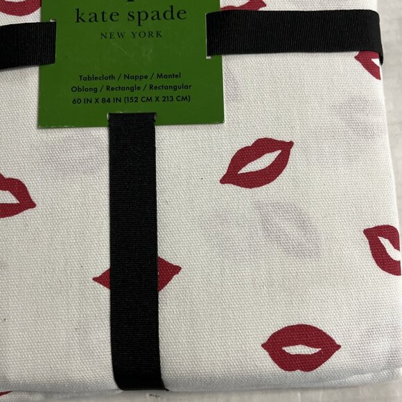 kate spade | Dining | Kate Spade Tablecloth White Cotton Red Lips Kiss ...